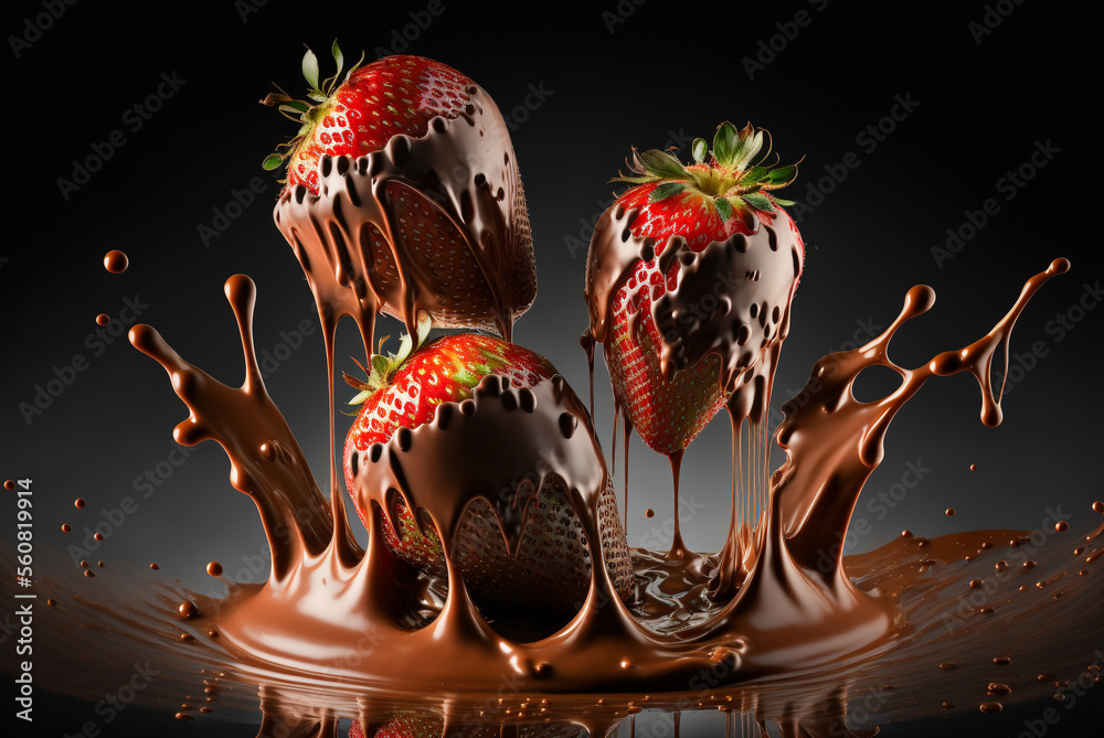 Dripping Chocolate Covered Strawberries Splashing into Melted Chocolate ...