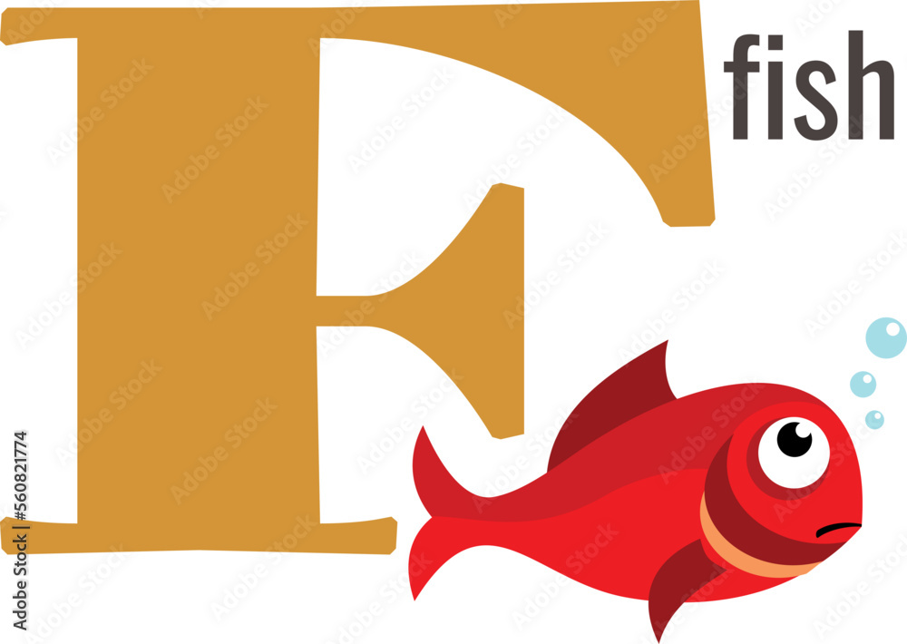 F letter icon. Fish on cartoon alphabet card Stock Vector | Adobe Stock