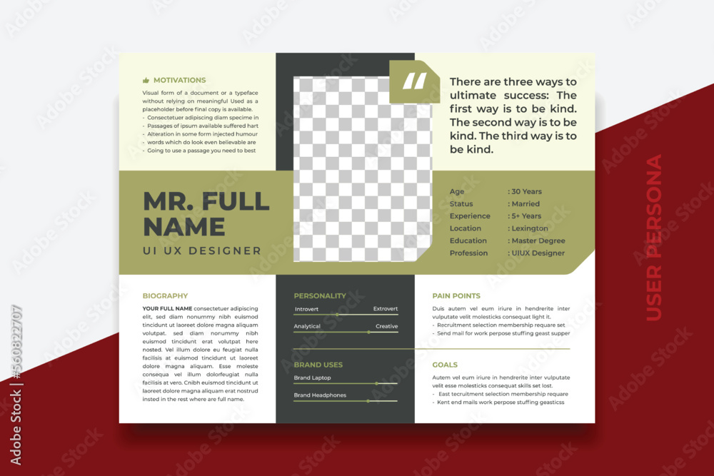 User Persona Document Template Vector Illustration. Examples of User ... User Persona Document Template Vector Illustration. Examples of User ...
