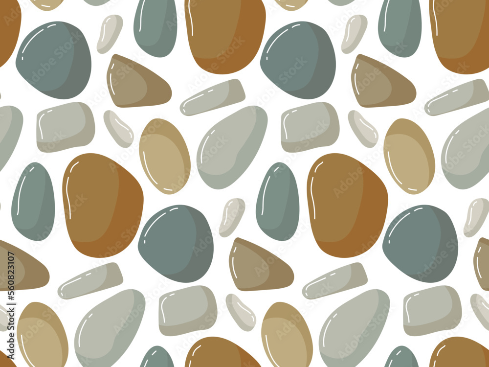 Seamless Beach pebbles pattern. Various shapes different colors. Vector ...