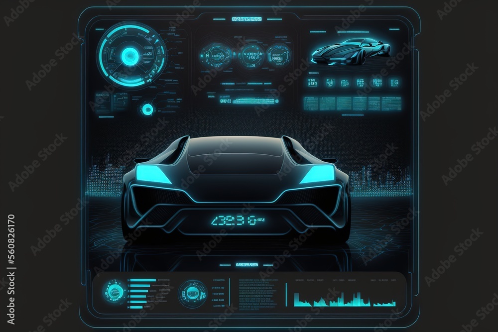 Electric Vehicle with Self-Driving. Future Car Software Technology.Self ...