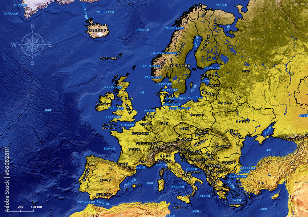 Political Map of Europe with marine areas in japanese on large ...