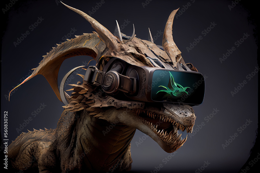 futuristic vr headset, dragon, metaverse, virtual reality, digital art ...