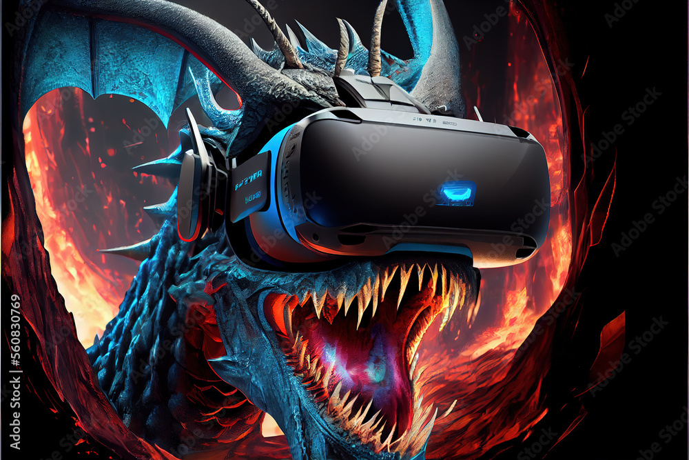 vr headset, futuristic, virtual reality, dragon, metaverse, digital art ...