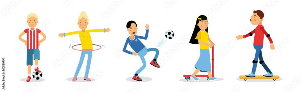 Happy Children Doing Different Sport Activity Vector Set Stock Vector ...