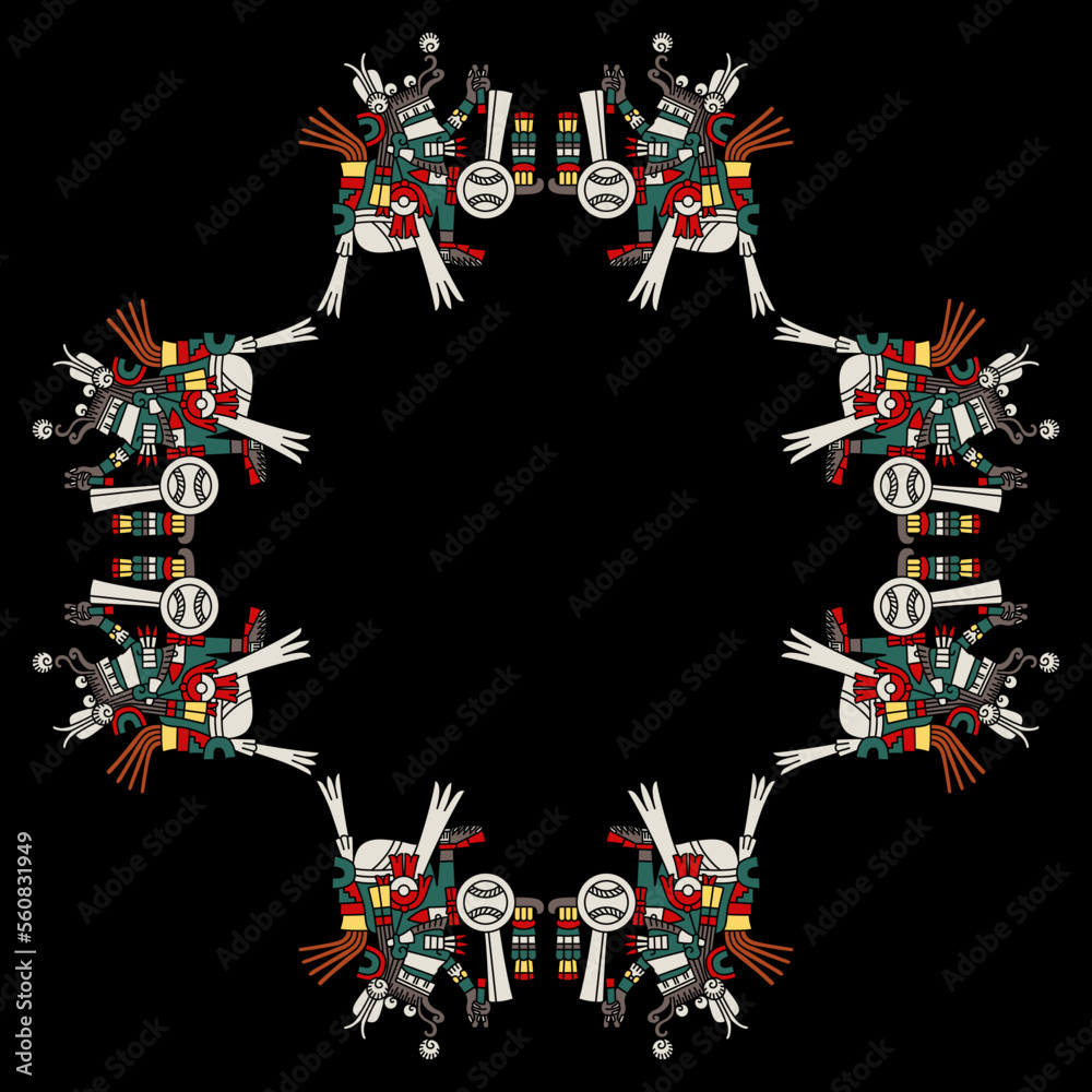 Geometrical frame with Aztec gods. Native American Indian art from ...