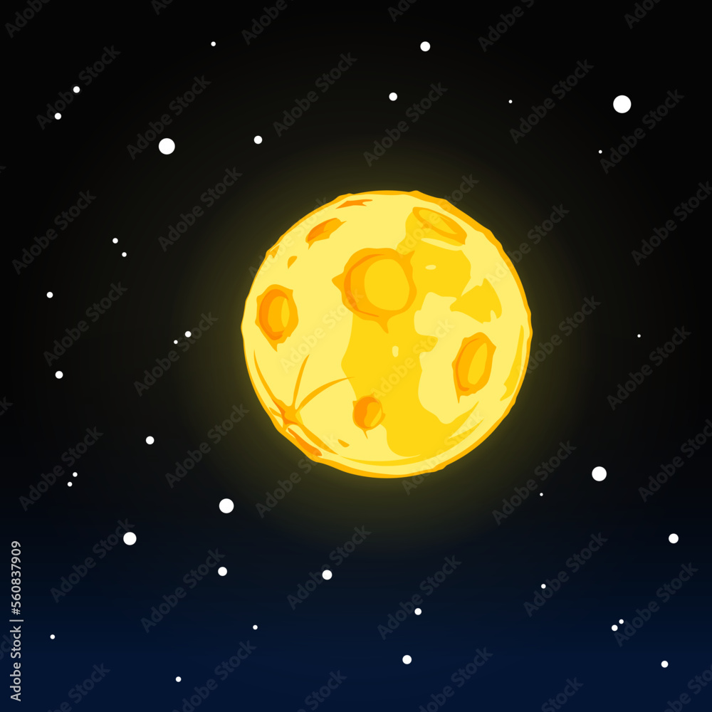 Full moon cartoon shine in night sky with stars, space background with ...
