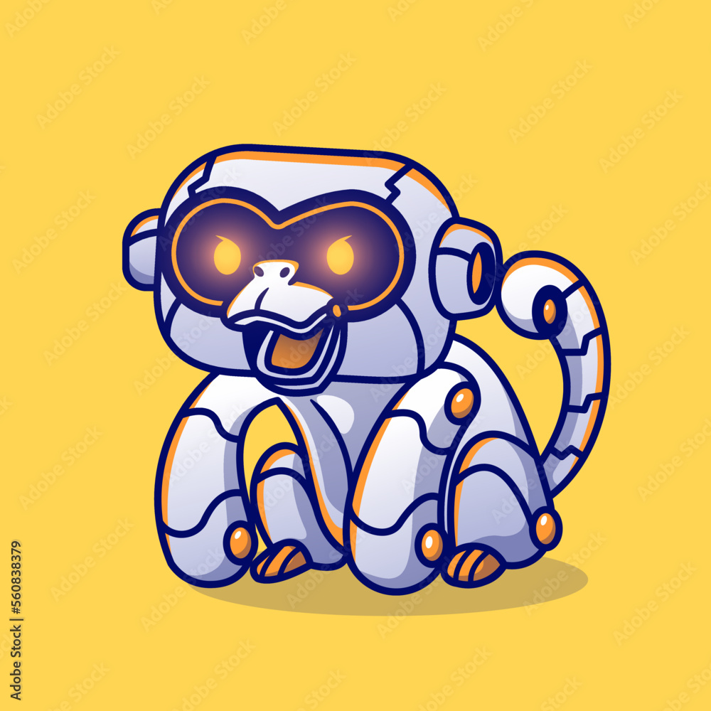 Cute Monkey Robot Cartoon Vector Icon Illustration. Animal Science Icon Concept Isolated Premium ...