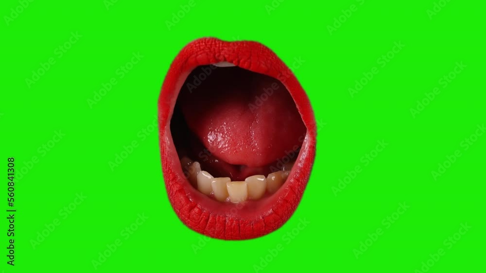 Female Mouth Teeth Tongue Lips Open On Green Screen Background, Red ...