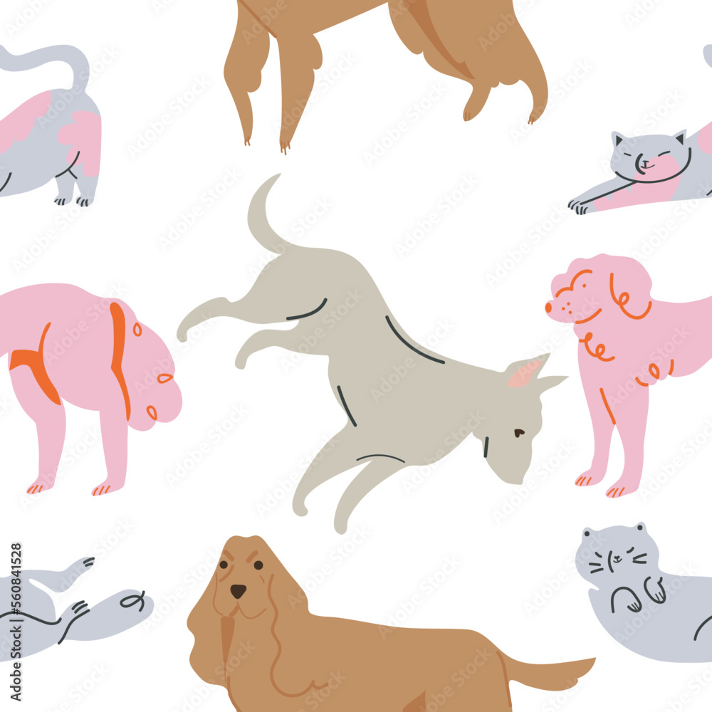 Semlles pattern. Cartoon dogs and cats characters design collection ...