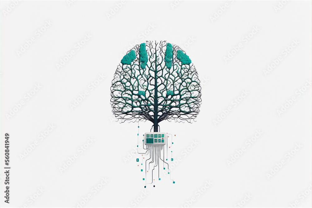 Photo & Art Print human brain with neural digital technology. Generative AI, Marc Andreu