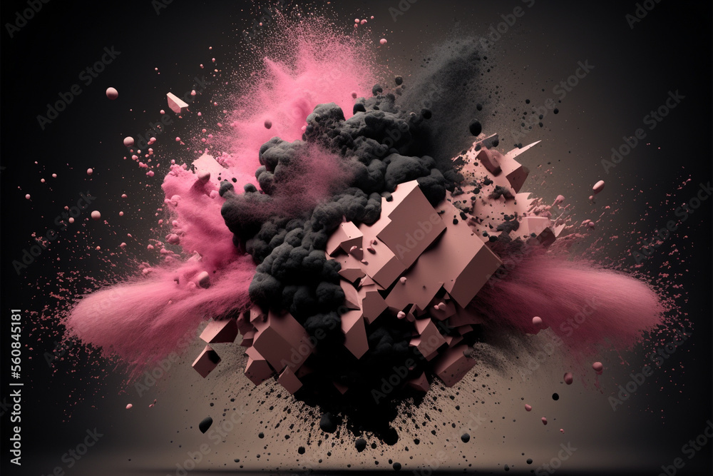 dust and mortar explosion, background, dissolving, ash pink and black ...