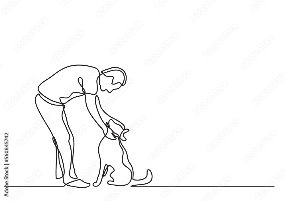continuous line drawing man petting dog - PNG image with transparent ...