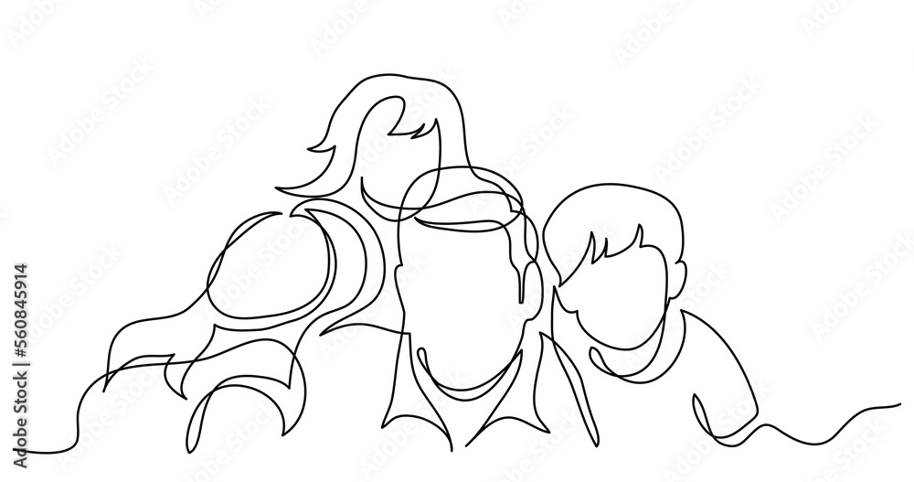 continuous line drawing of happy family of four laughing together - PNG ...