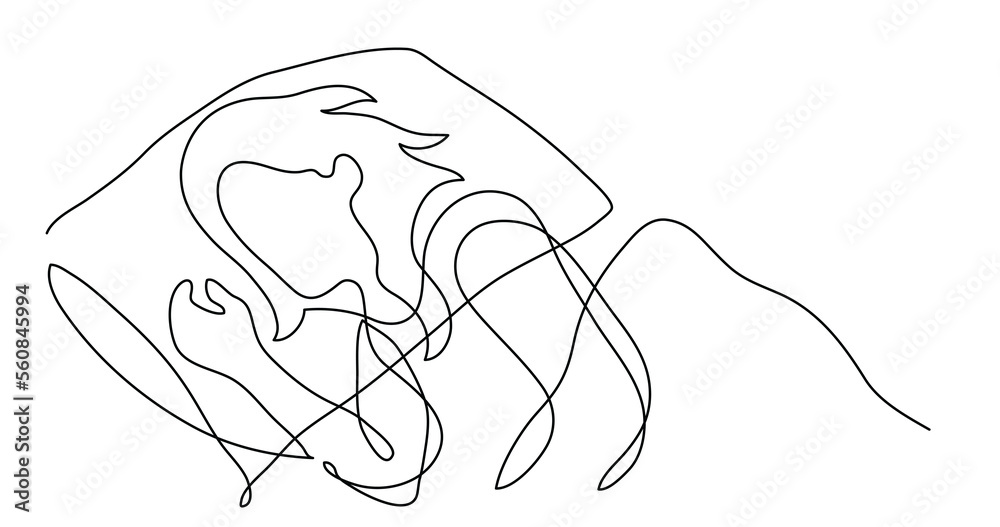 continuous line drawing of woman sleeping on pillow in bed at night ...