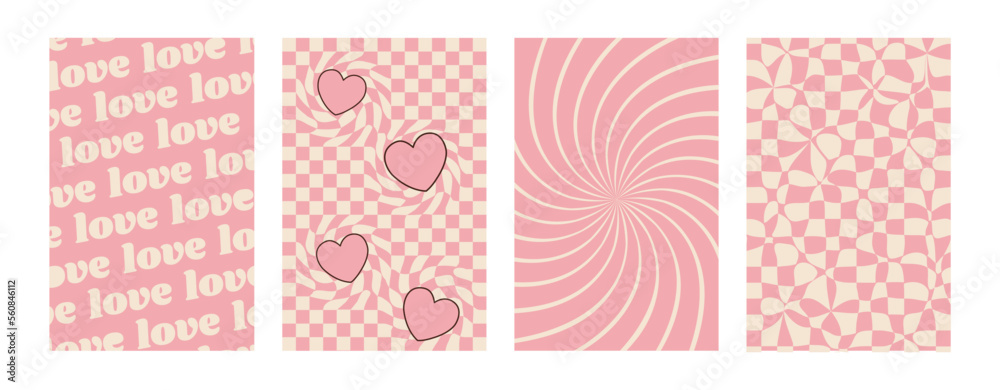 Groovy Valentine lovely poster set. Love concept. Happy Valentines day ...