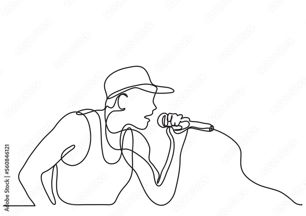 continuous line drawing singer with microphone - PNG image with ...