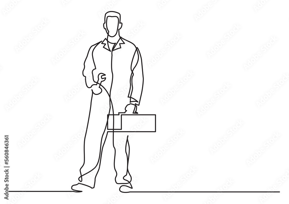 continuous line drawing standing mechanic - PNG image with transparent ...