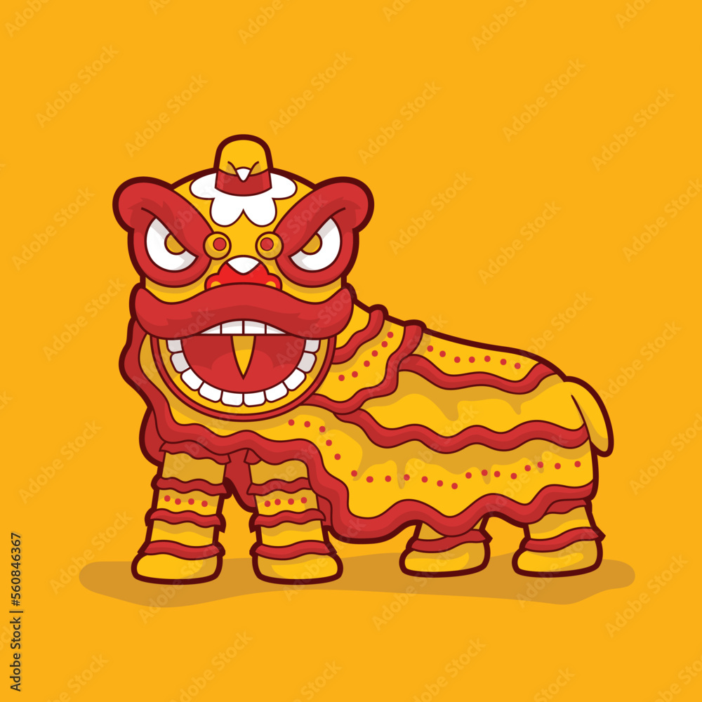 Hand-drawn Cartoon Lion Dance Illustration เวกเตอร์สต็อก | Adobe Stock