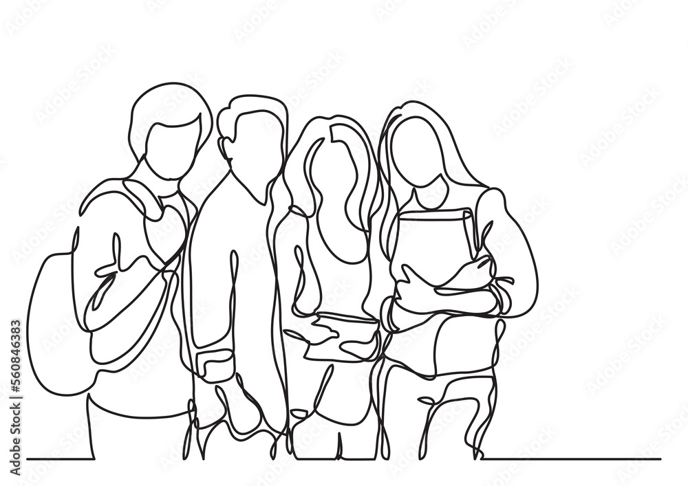 continuous line drawing standing students - PNG image with transparent ...