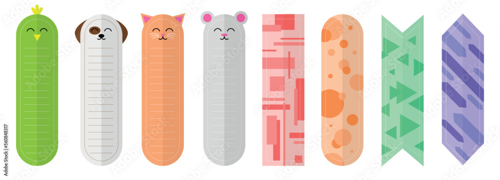 Set of colored bookmarks in cartoon style. Vector illustration of ...
