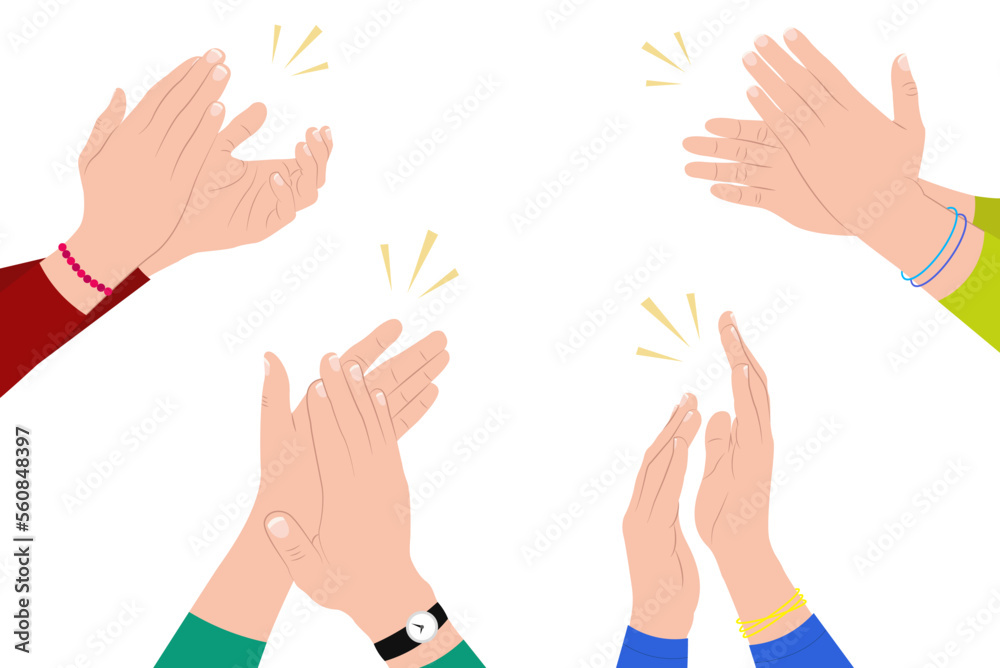 Set of clapping hands in a flat style. Vector illustration of a team of people clapping their ...