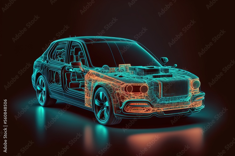 Diagnostic Auto in HUD style. Scan Automobile in 3D visualisation ...