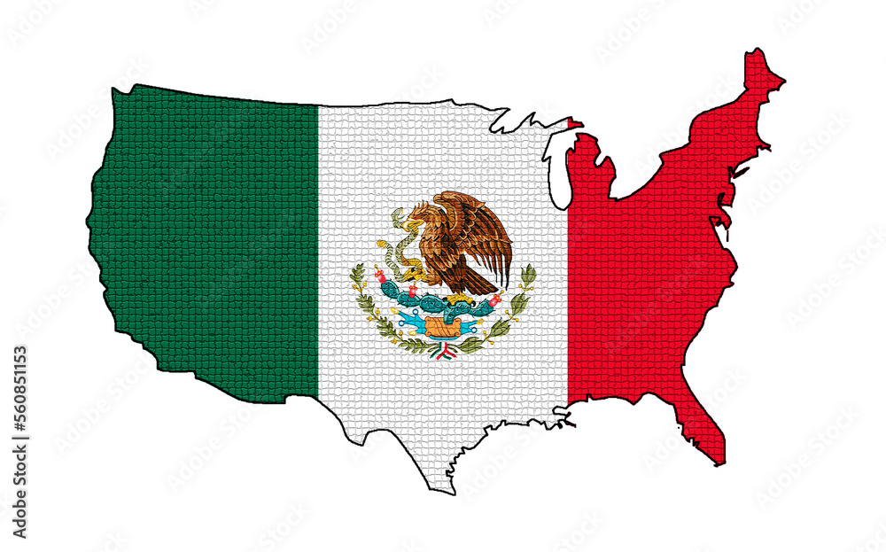usa map outline filled with a mexico flag, mexican hispanic immigration ...