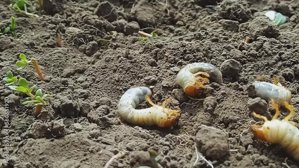cockchafer larva, on the ground in summer, pests destroy plants ...