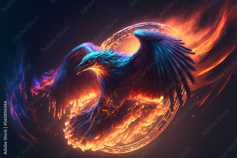 The Awakener Eagle - fantasy Art Depicting a Neon Eagle on Fire Stock ...