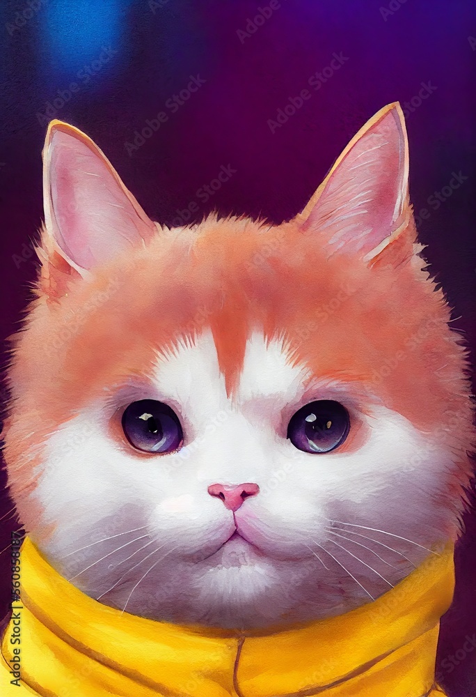 Funny adorable portrait headshot of cute kitten. LaPerm cat breed kitty ...