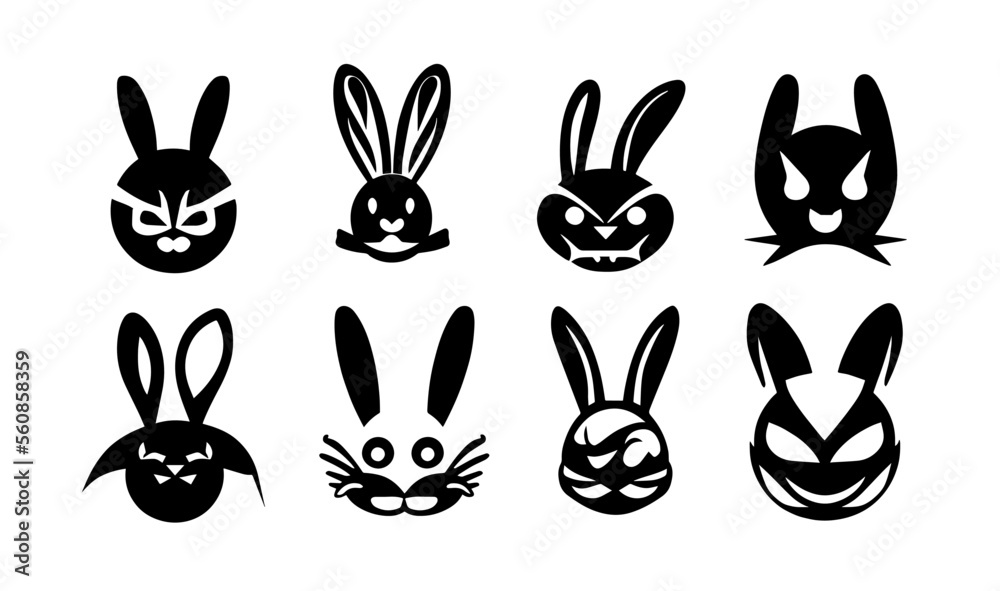 Bunny Vector Set, Bunny Vector Collection, Bunny Head Vectors, Bunny ...