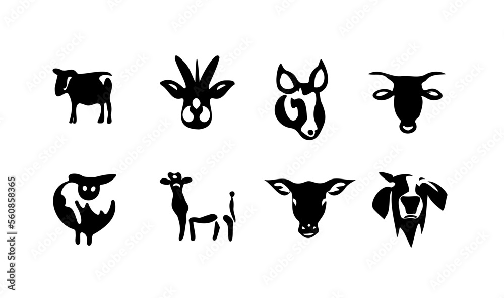 Cow Goat Vector Set, Animal Vector Set, Animal Vector Collection Stock ...