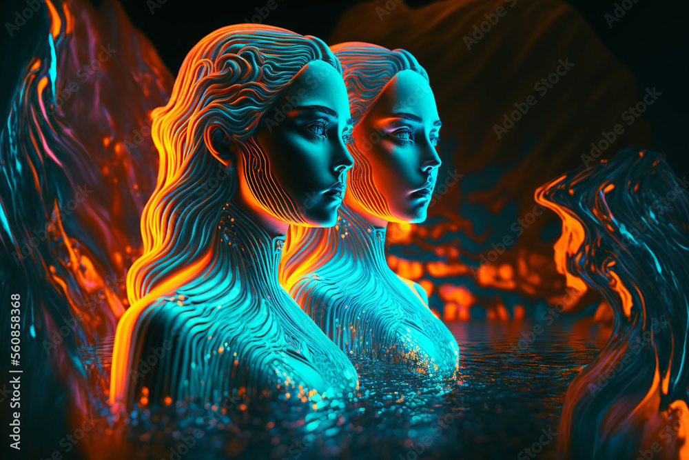 The Dream Merger Twins - Fantasy Art of Twin Sisters with Neon Effect ...