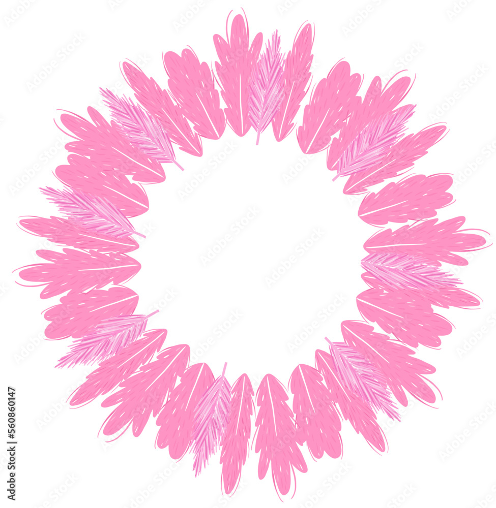 Cute pink frame with flamingo feathers. Vector cartoon illustration ...