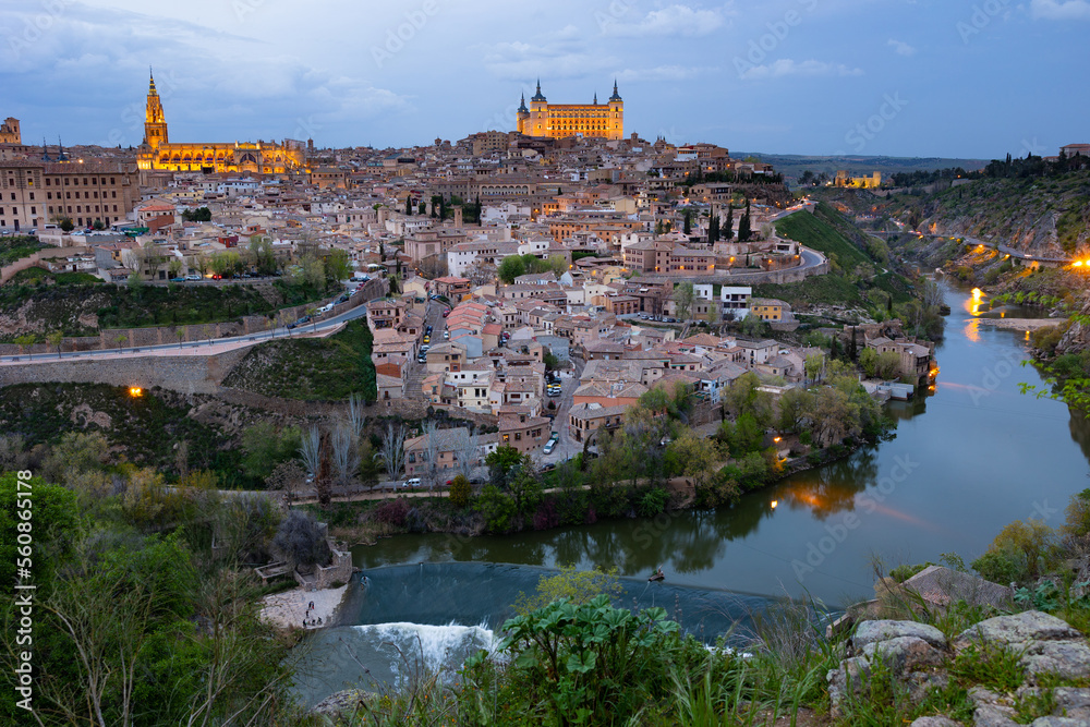 Evening landscape from a drone on the city of Toledo, which is the ...