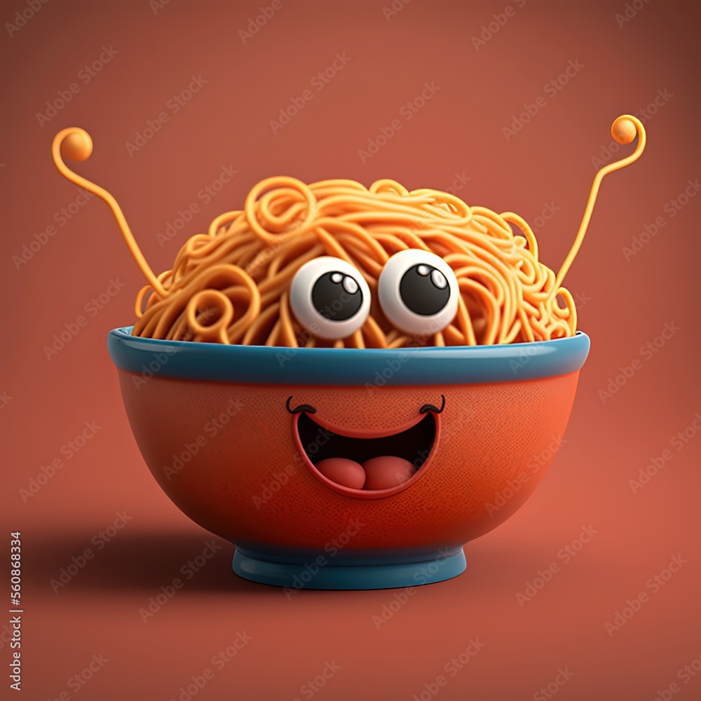 Cute Cartoon Bowl of Spaghetti (Generative AI) Stock Illustration ...