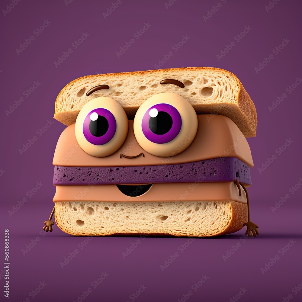 Cute Cartoon Peanut Butter and Jelly Sandwich Character (Generative AI ...