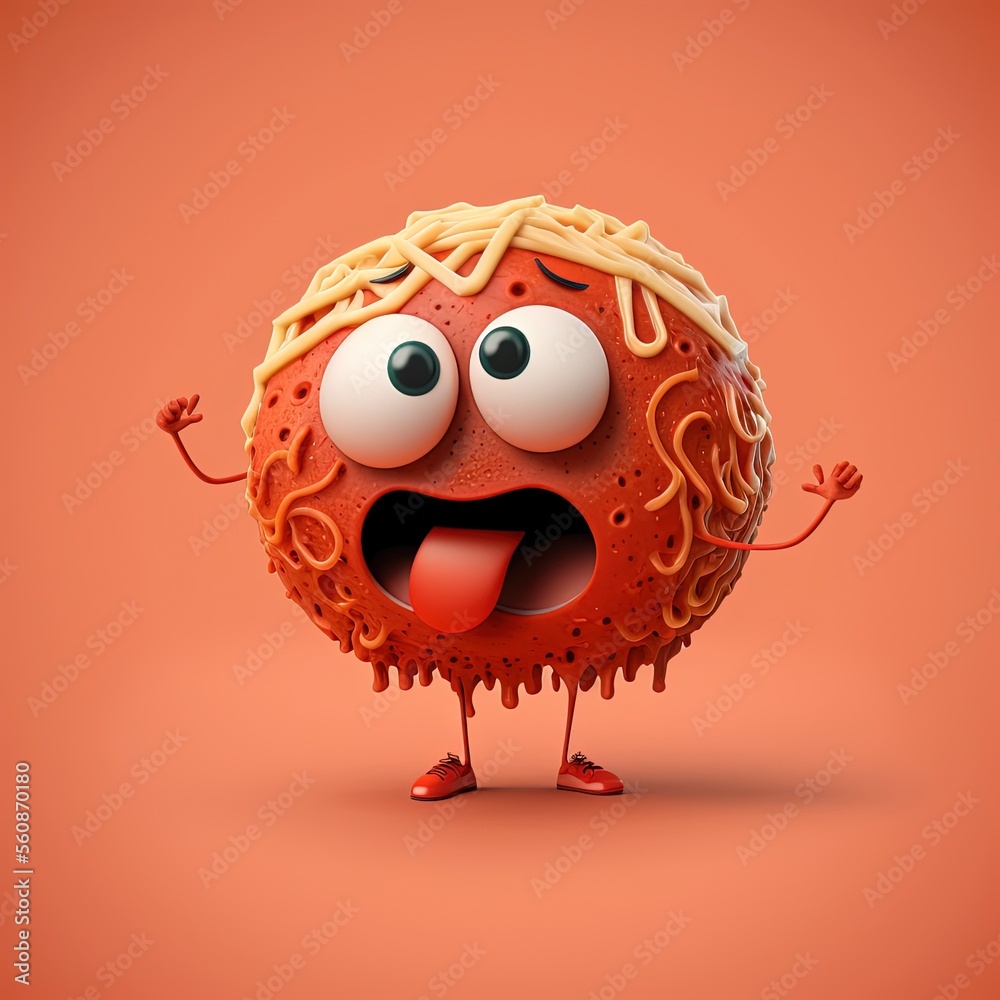 Cute Cartoon Meatball with Spaghetti Hair Character (Generative AI ...