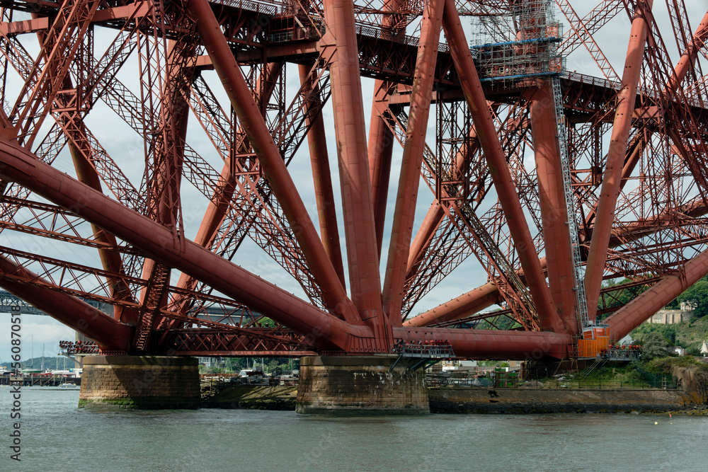 Base of the iconic Forth Bridge showing the circular pier foundation ...