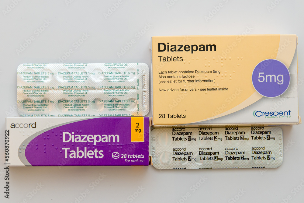Boxes and blister packs of generic brands of 2mg and 5mg Diazepam ...