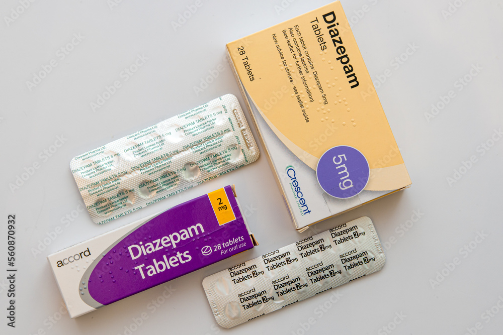 Boxes and blister packs of generic brands of 2mg and 5mg Diazepam ...