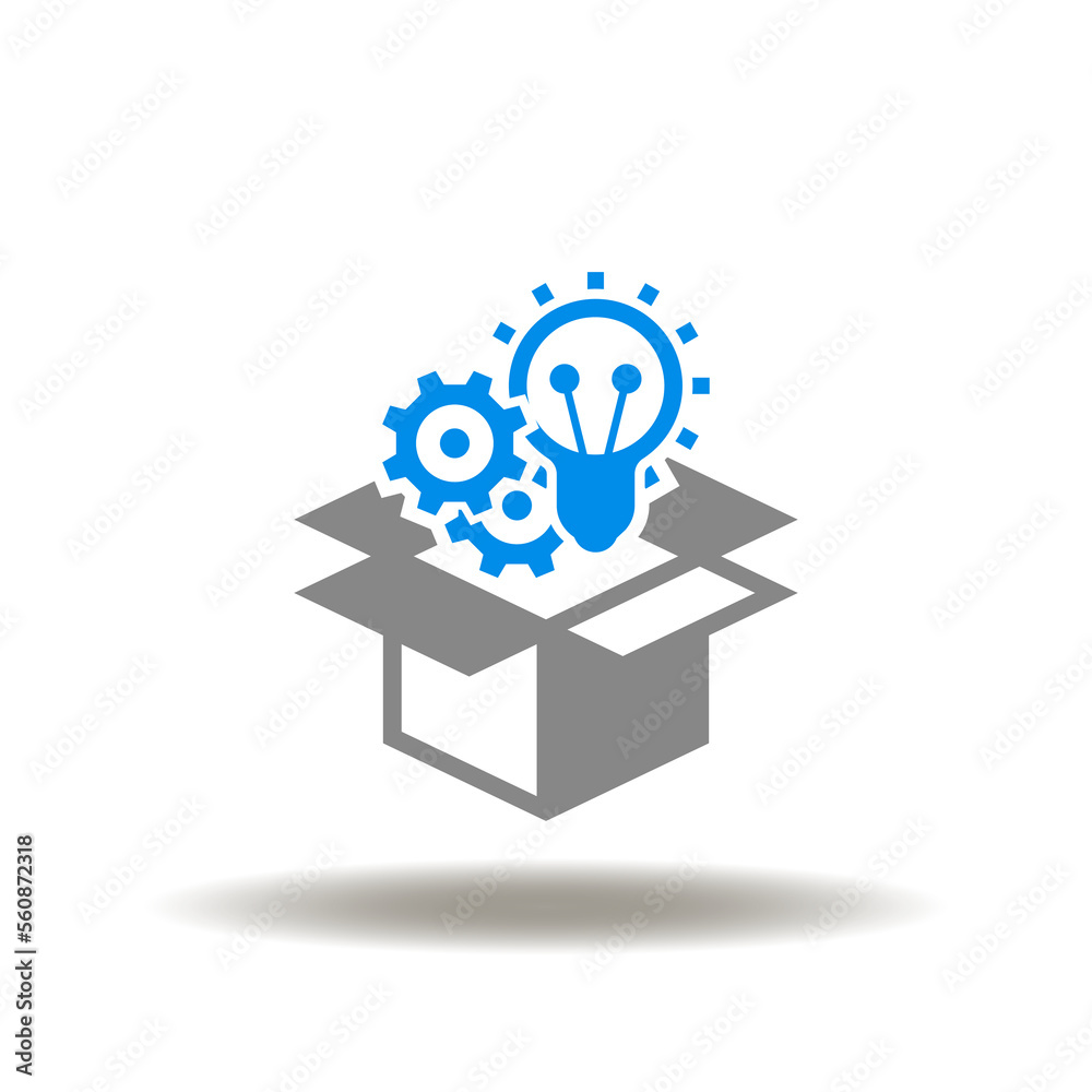 Vector illustration of open cardboard box and light bulb with gears ...