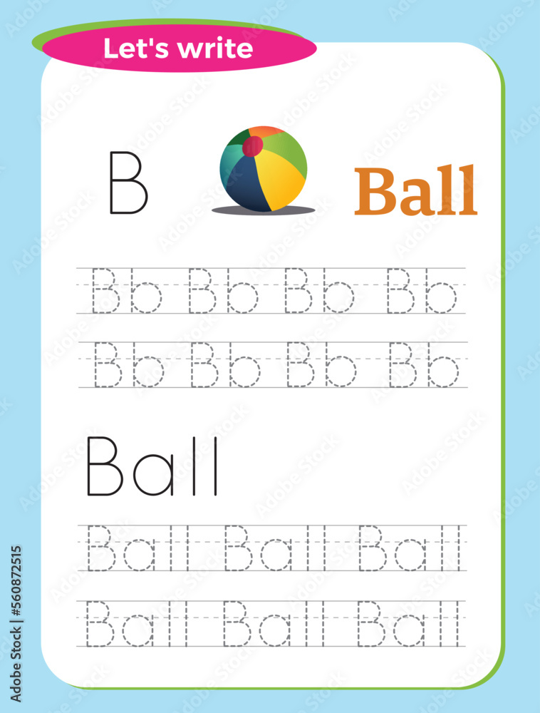 Writing worksheet for preschool. B letter for Ball. Teaching children ...