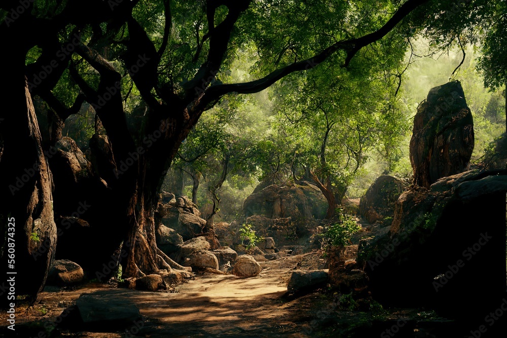 Anime forest background , Illustration. Generative AI. Stock ...