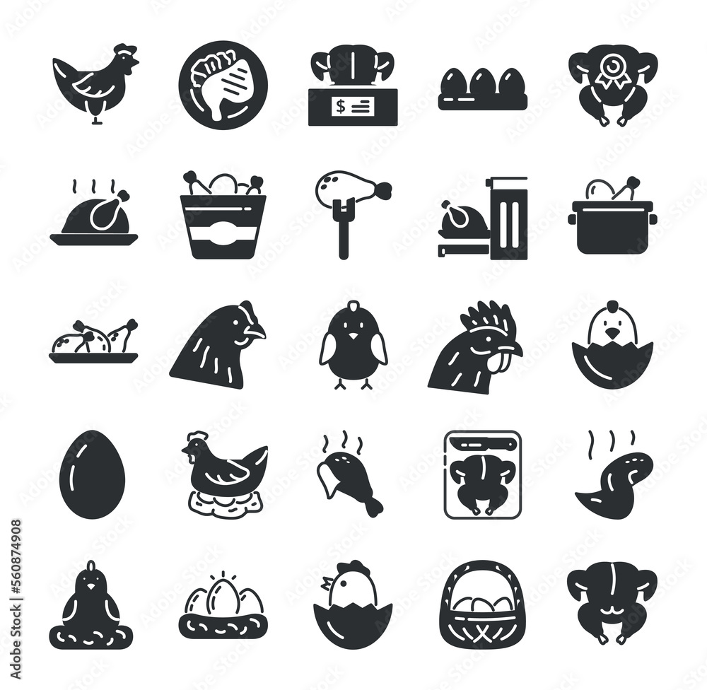 Chicken Icons black set. Collection of graphic elements for website ...