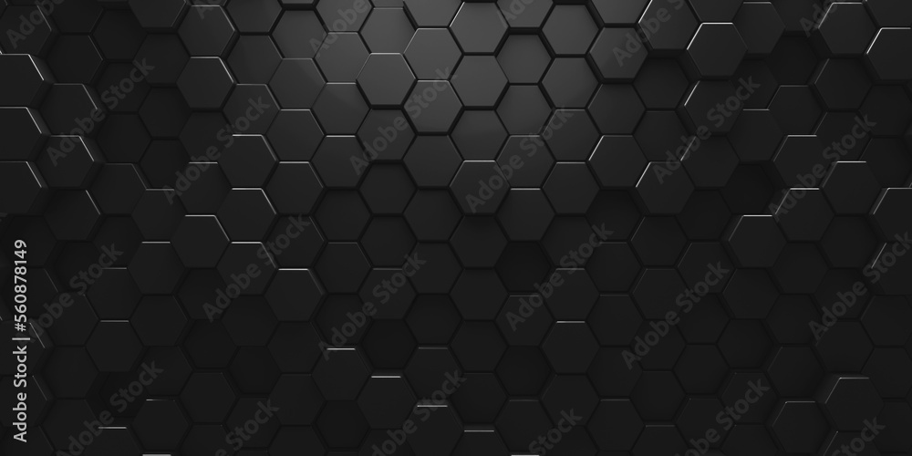 Black geometric hexagonal abstract background. Surface polygonal ...