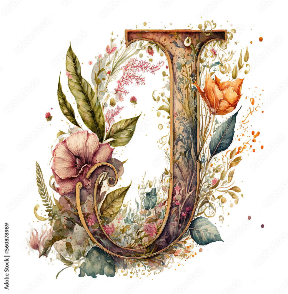 letter J monogram watercolor floral wildflowers weddings isolated ...