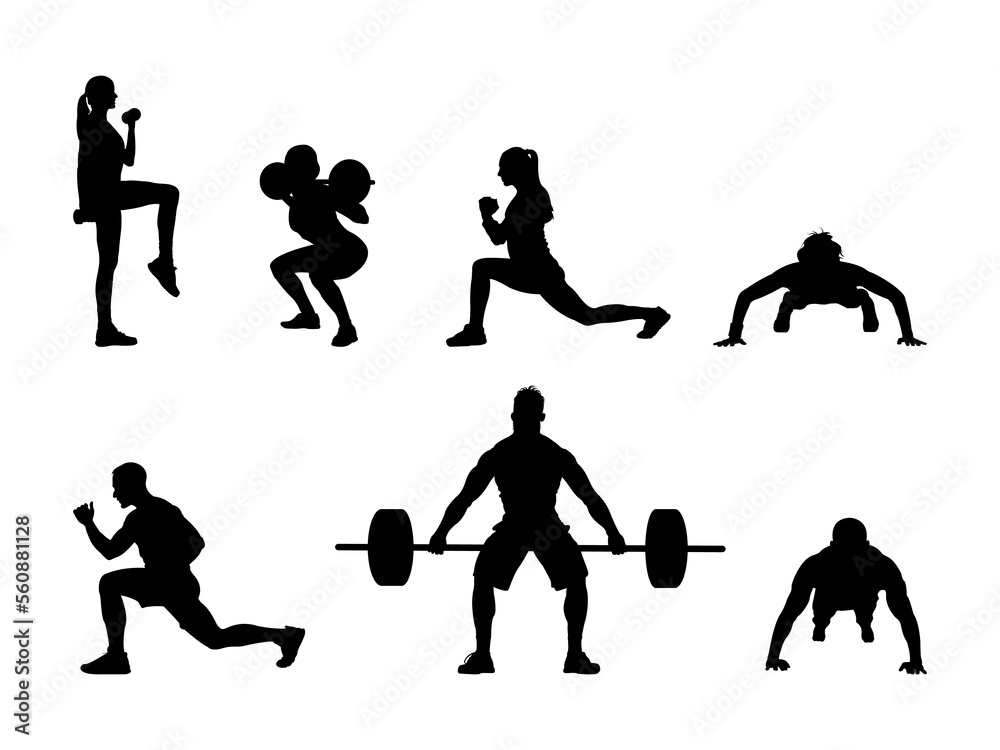 Physical Fitness Silhouette Collection Stock Vector | Adobe Stock