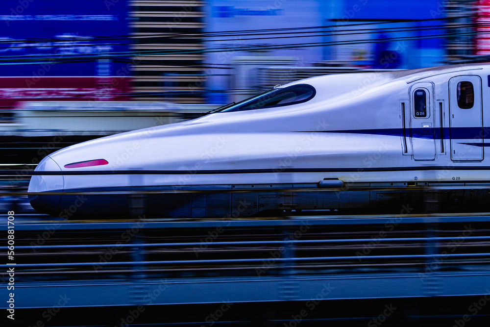TOKYO, JAPAN - September 24, 2022: Shinkansen Bullet Train speeding ...